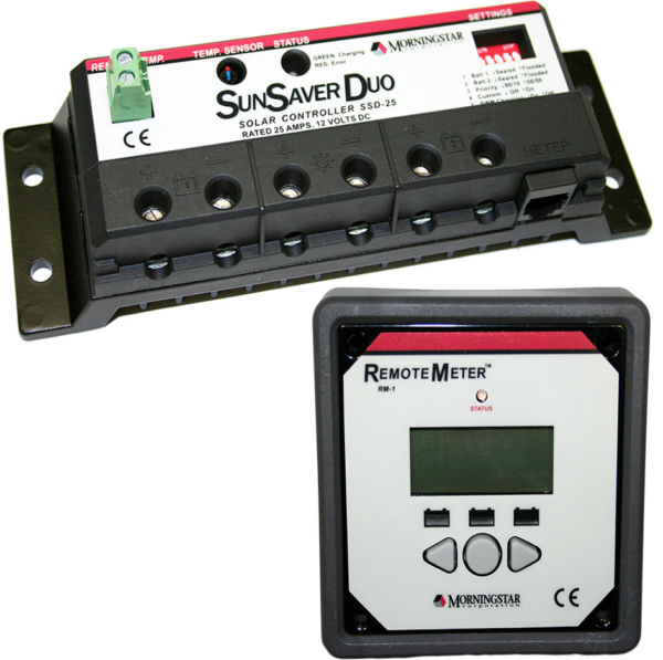 MorningStar SunSaver Duo 25A 12V PWM Controller with Meter Kit (2 Batt ...